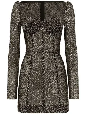 Dolce & Gabbana Long-sleeved Sequined Corset Dress - Black
