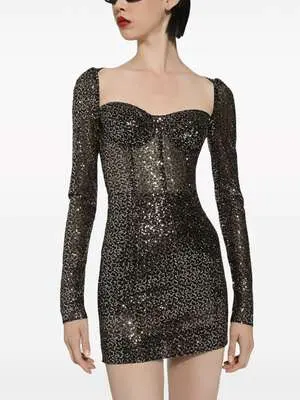 Dolce & Gabbana Long-sleeved Sequined Corset Dress