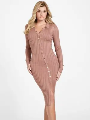 GUESS FACTORY Dulce Ribbed Dress - Brown