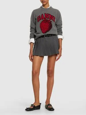 GANNI Strawberry Logo Wool Blend Sweater