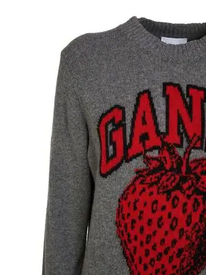 GANNI Strawberry Logo Wool Blend Sweater