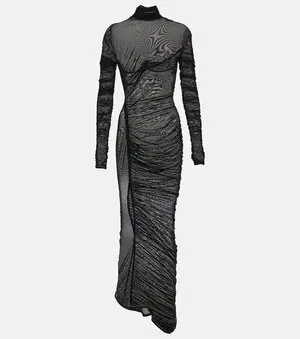 MUGLER Ruched Sheer Maxi Dress