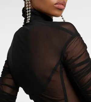MUGLER Ruched Sheer Maxi Dress