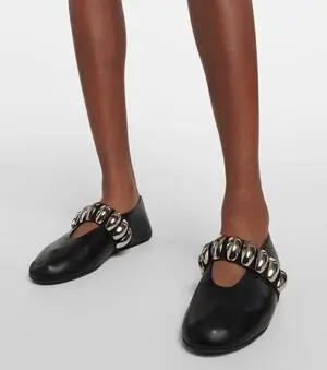 Alaïa Embellished Leather Ballet Flats