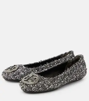 Tory Burch Minnie Travel Embellished Ballet Flats - Silver