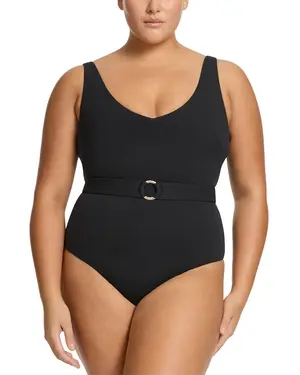 JETS Belted One Piece Swimsuit - Ink