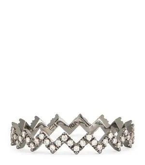 Eva Fehren White Gold Ziggy Ring With Diamonds