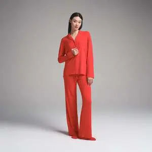 SKIMS Sleep Long Sleeve Button Up Set | Pink | 2xs Ruby
