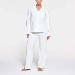 SKIMS Sleep Long Sleeve Button Up Set | Pink | 2xs Snow
