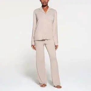 SKIMS Sleep Long Sleeve Button Up Set | Pink | 2xs Stone