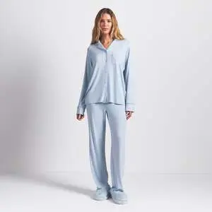 SKIMS Sleep Long Sleeve Button Up Set - Zen Blue