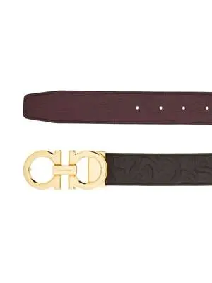 FERRAGAMO Gancini Reversible Calfskin Belt - Black