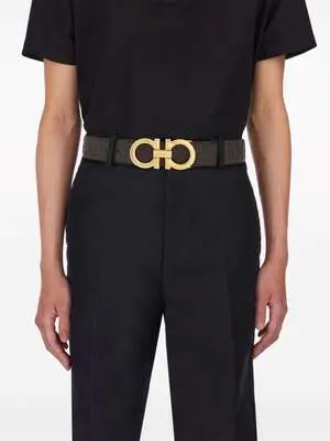 FERRAGAMO Gancini Reversible Calfskin Belt - Black