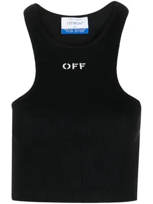 Off-White Off-stamp Ribbed Crop Top - Black