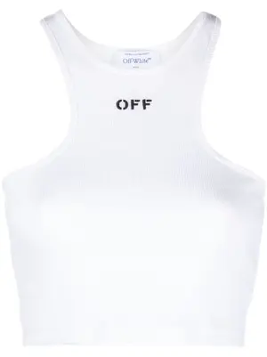 Off-White Off Stamp Ribbed Crop Top - White