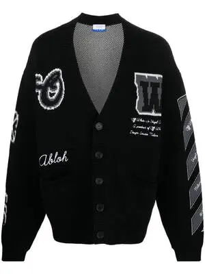 Off-White Intarsia-knit Wool-blend Cardigan - Black