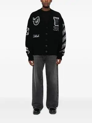 Off-White Intarsia-knit Wool-blend Cardigan - Black
