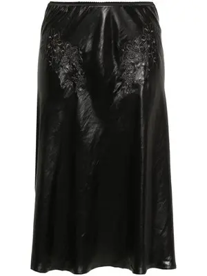 N°21 Floral-embroidered Mid-rise Skirt - Black