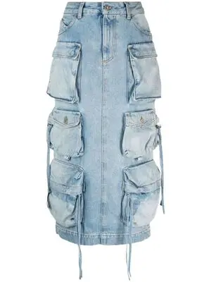 Attico Denim Cargo Skirt - Blue