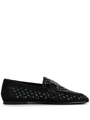 TOD'S Kate Embellished Suede Loafers - Black