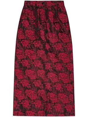 GANNI Botanical-print Jacquard Maxi Skirt - Red