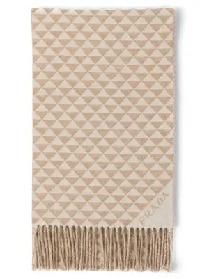 Prada Symbole Reversible Wool-cashmere Scarf - Neutrals