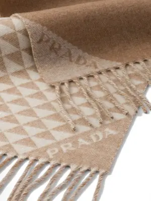 Prada Symbole Reversible Wool-cashmere Scarf - Neutrals