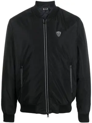 EA7 Logo-patch Zip-up Bomber Jacket - Black
