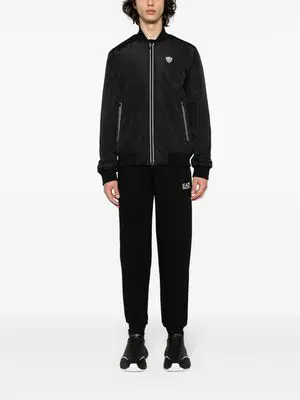 EA7 Logo-patch Zip-up Bomber Jacket - Black