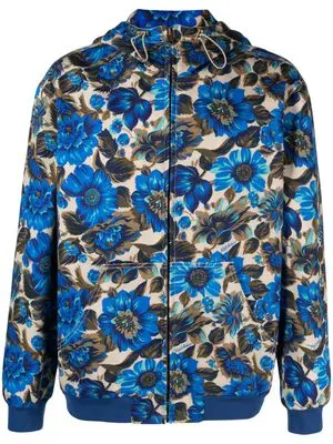Moschino Floral-print Hooded Jacket - Blue
