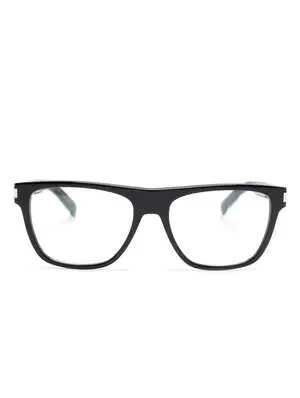Saint Laurent Logo-engraved Square-frame Glasses - Black