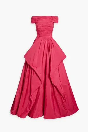 Zuhair Murad Offtheshoulder Ruched Taffeta Gown - Fuchsia