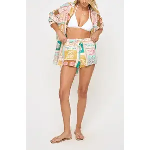 L*Space Rio Linen Drawstring Shorts - Postcards