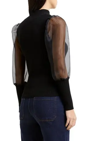 French Connection Krista Organza Sleeve Mock Neck Ribbed Sweater
