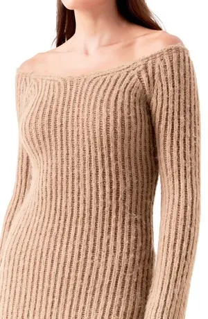 Endless Rose Long Sleeve Ribbed Sweater Midi Dress