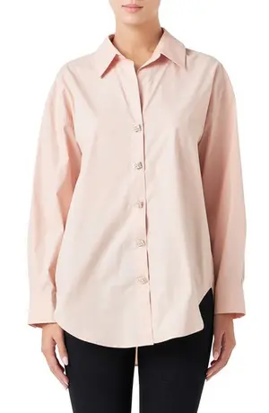 Endless Rose Embellished Oversized Cotton Shirt - Dusty Pink
