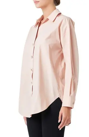 Endless Rose Embellished Oversized Cotton Shirt - Dusty Pink