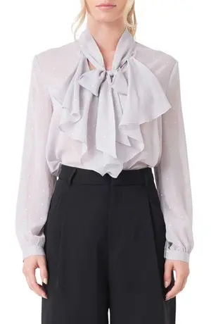 Endless Rose Tie Neck Clip Dot Chiffon Top