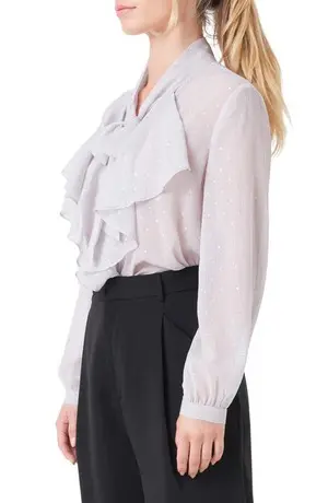 Endless Rose Tie Neck Clip Dot Chiffon Top