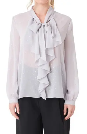 Endless Rose Tie Neck Clip Dot Chiffon Top
