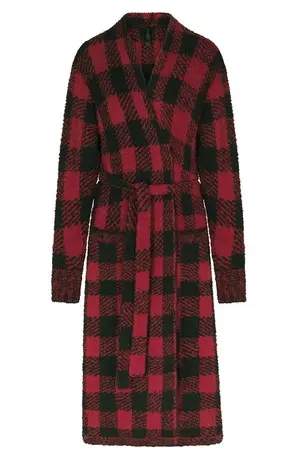 SKIMS Cozy Knit Robe - Brick Buffalo Check