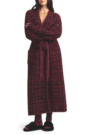 SKIMS Cozy Knit Unisex Robe Merlot Navy Plaid