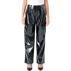 GREY LAB Pleated Faux Patent Leather Trousers - Black