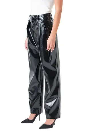 GREY LAB Pleated Faux Patent Leather Trousers