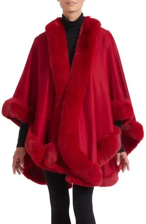 Sofia Cashmere Faux Fur Trim Cape