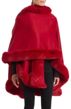 Sofia Cashmere Faux Fur Trim Cape