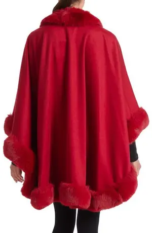 Sofia Cashmere Faux Fur Trim Cape