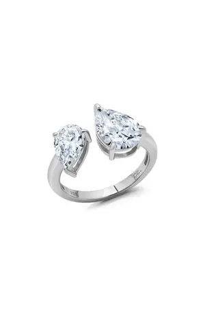 CRISLU Crislu Up & Down Pear Cut Cubic Zirconia Open Ring Silver