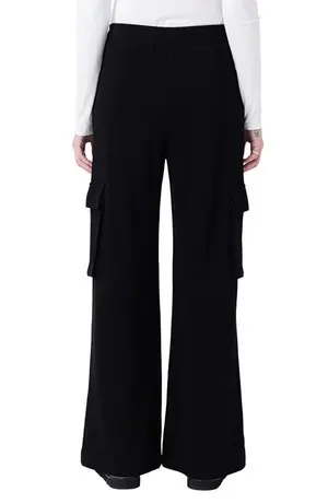 GREY LAB Stretch Cotton Knit Wide Leg Pants - Black