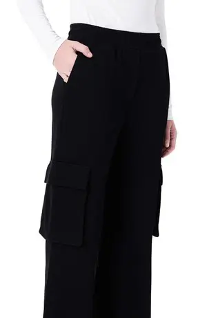 GREY LAB Stretch Cotton Knit Wide Leg Pants - Black